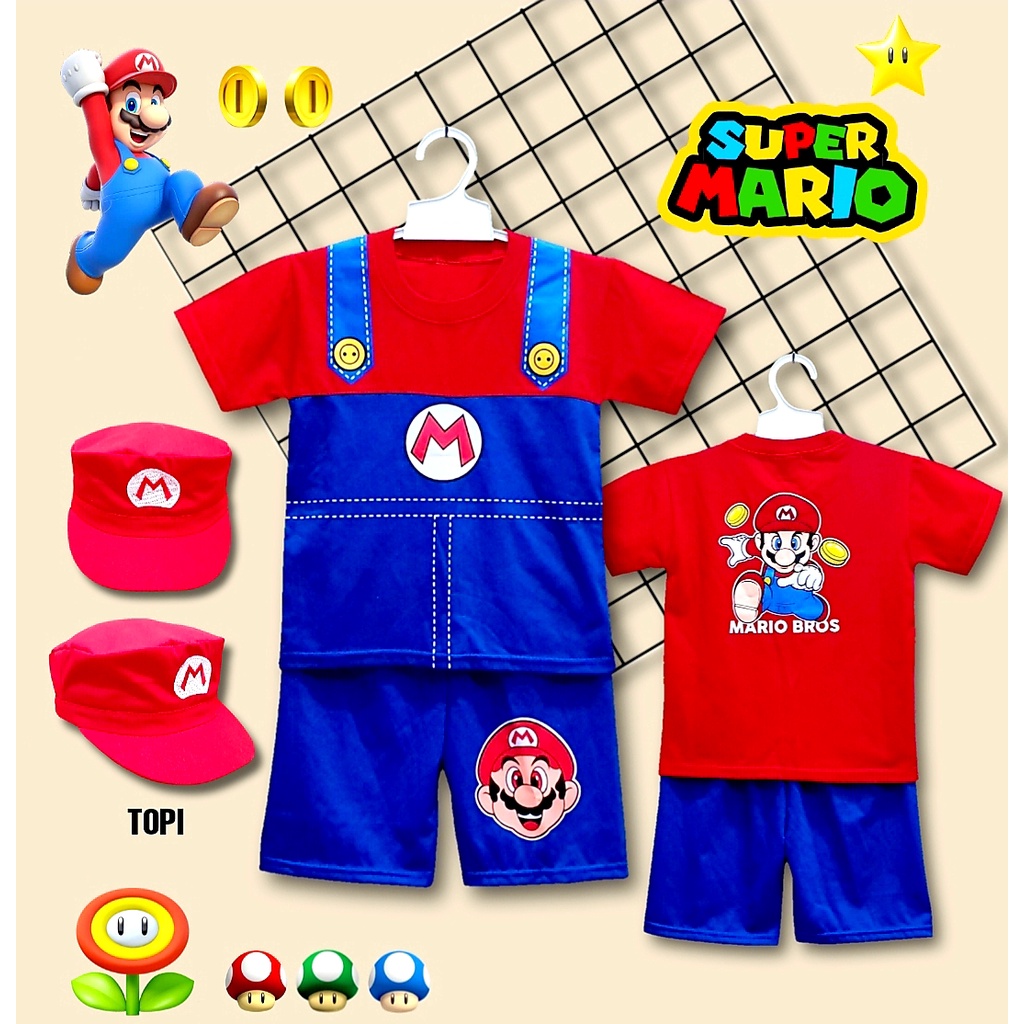 Super MARIO Children's Costume Suits For Children 2-10 Years FREE Hat ...