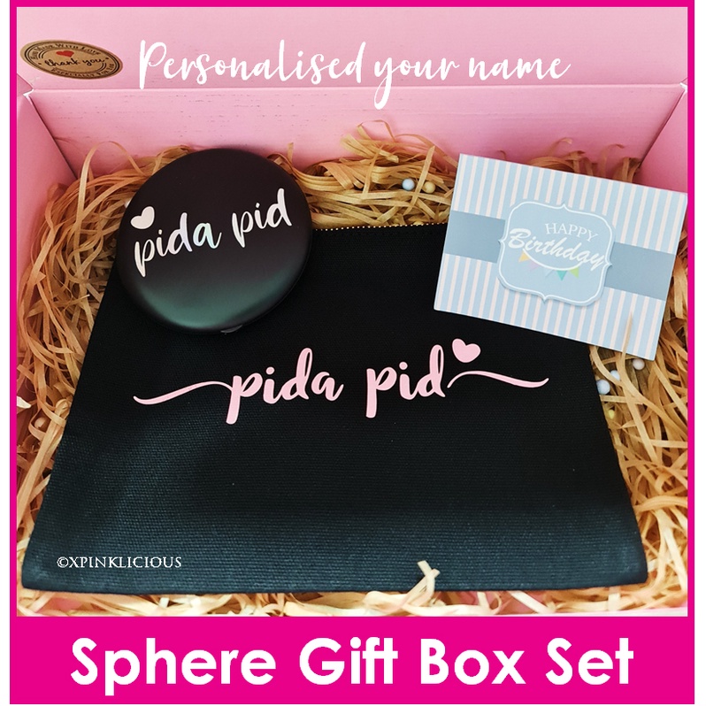 Sphere Gift Box Set - Customised Name on LED Pocket Mirror and Elegant ...