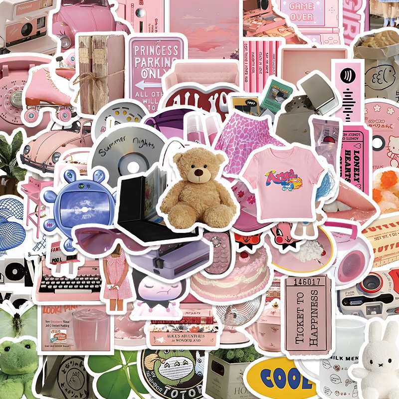 100 pcs Pink Sweet Little Stuff Ins Waterproof PVC Stickers | Shopee ...