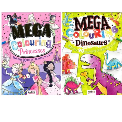 Mega Colouring 8 : Dinosaurs/ Princesses (Bookoli) | Shopee Singapore