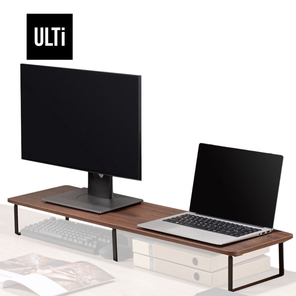 ULTi Teak Wood & Steel Monitor Riser Stand | Ergonomic Design | Walnut ...