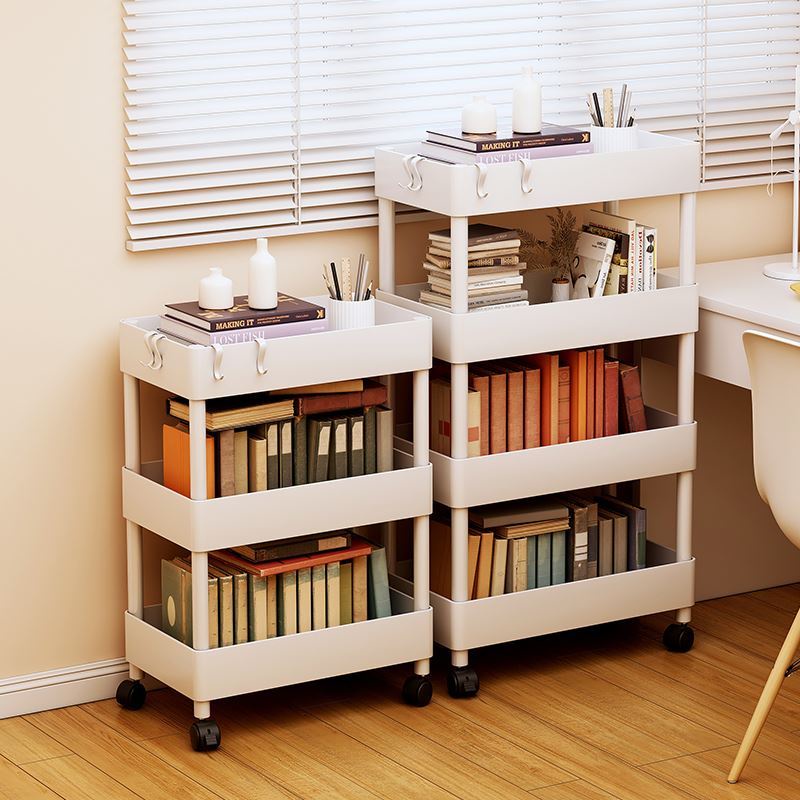 Bookshelf and Storage Shelf Floor with Wheels Movable Trolley Home Desk ...