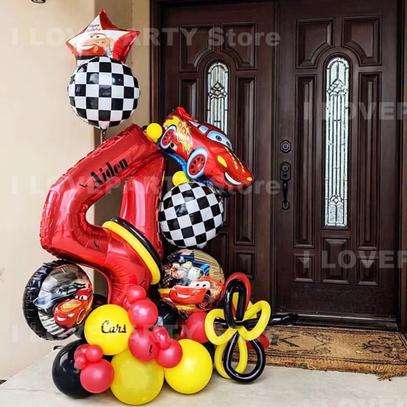34pcs Lightning McQueen Cars Balloons set Foil Number Balloon Children ...