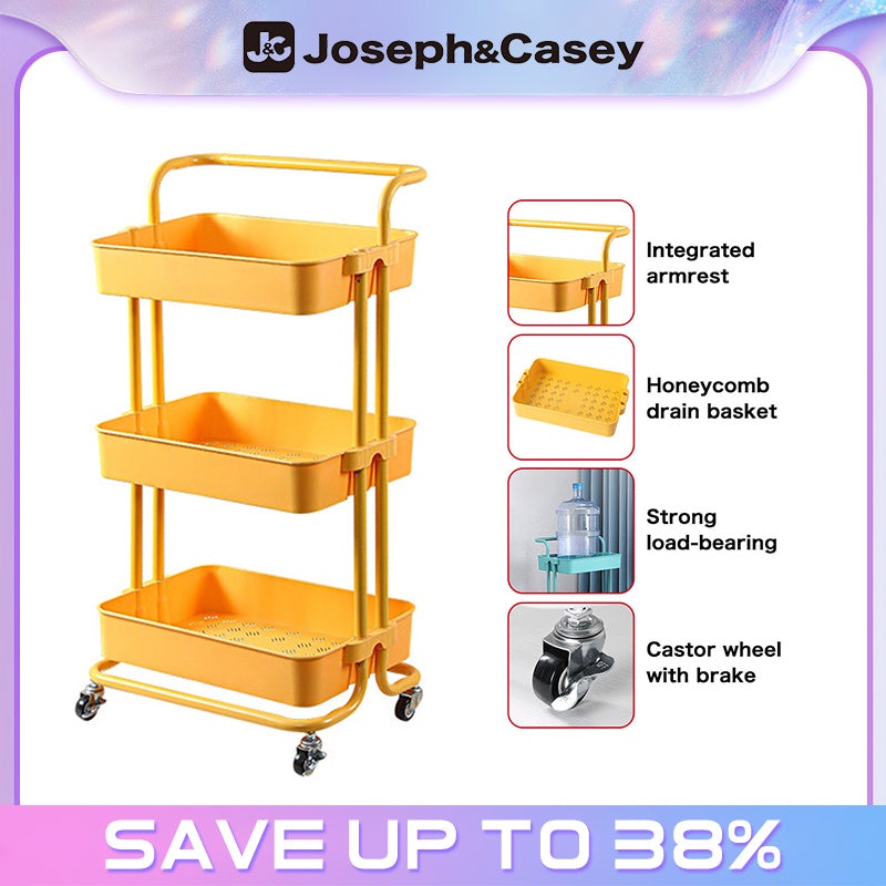【Joseph&Casey】Hot Sale Yellow Multipurpose 3-Tier Storage Trolley Rack ...