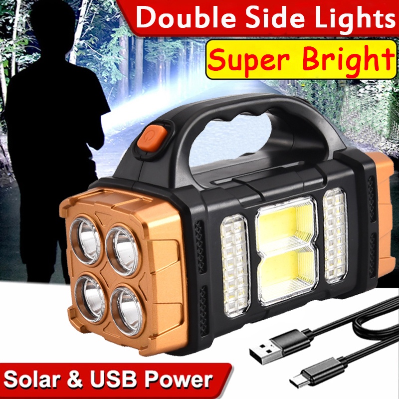 Powerful Solar flashlight rechargeable heavy duty search light long ...