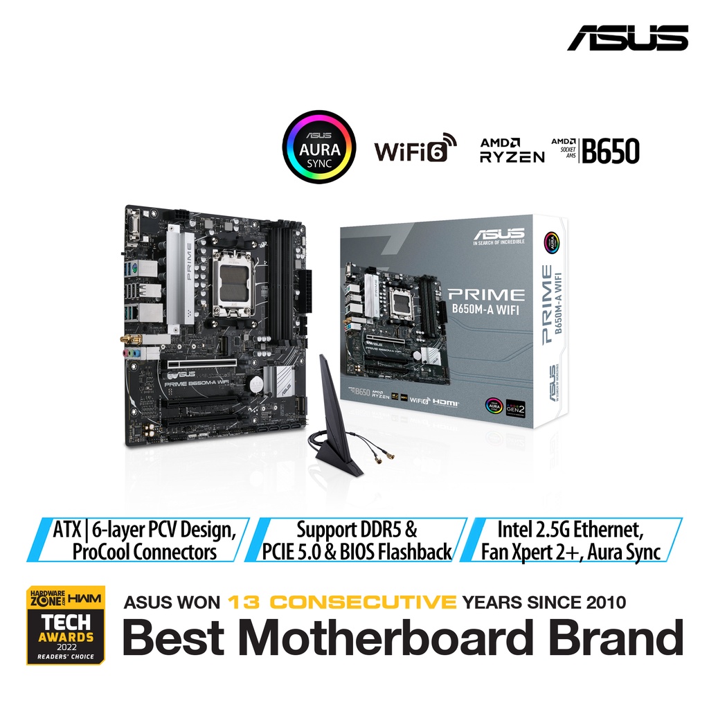 ASUS PRIME B650M-A WIFI mATX Motherboard - AMD B650, DDR5, PCIe 5.0 M.2 ...