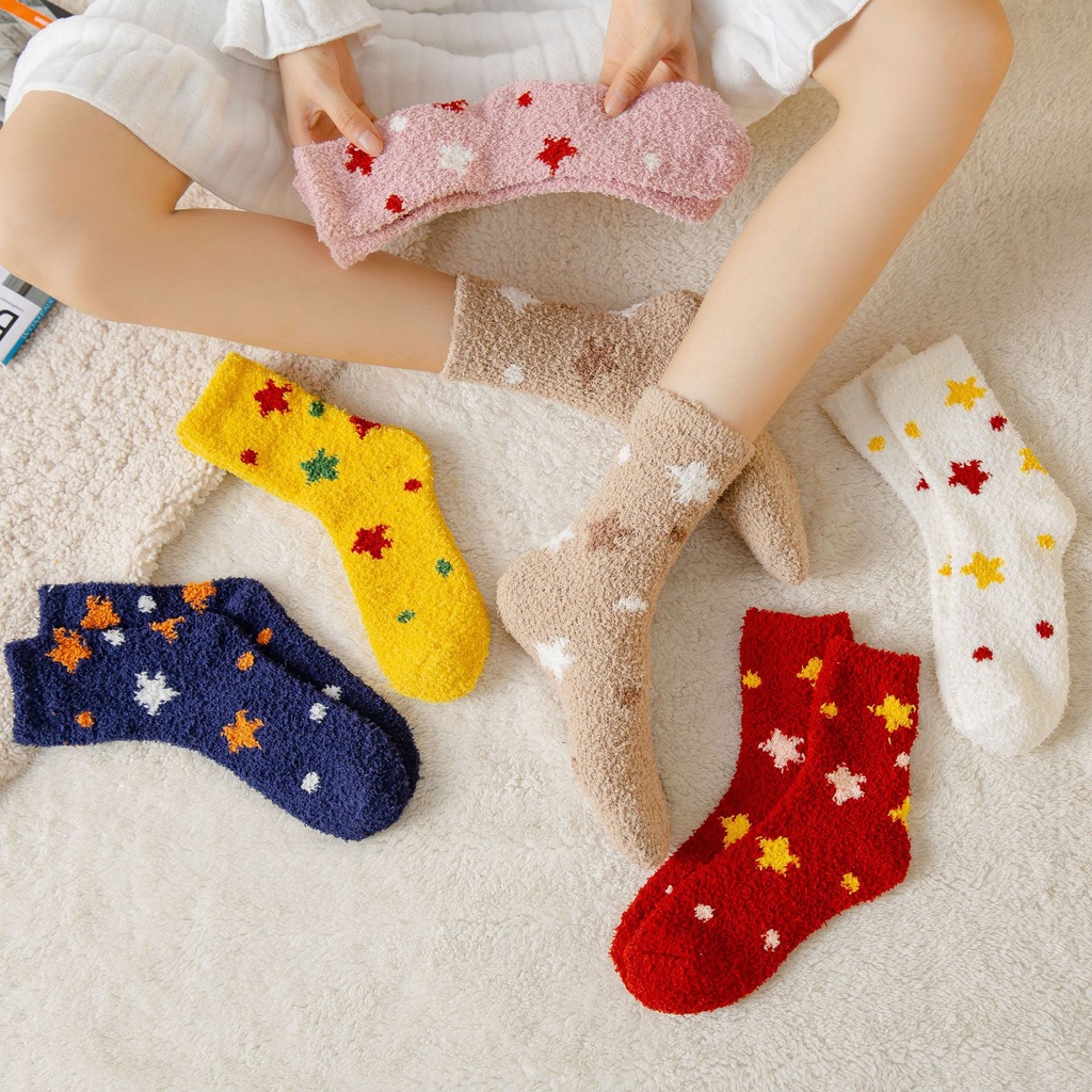 Womens Fuzzy Socks Comfy Cute Star Pattern Slipper Soft Winter Plush ...