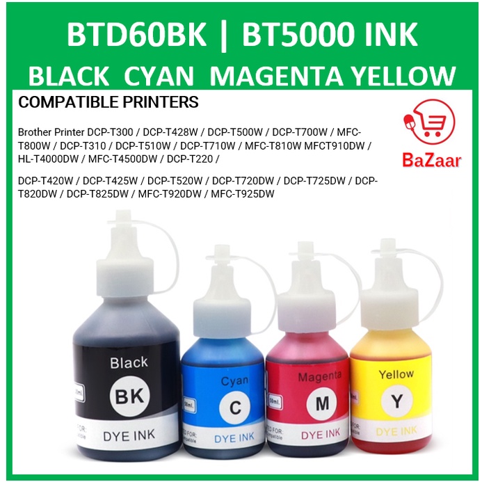 Compatible Brother Ink BT5000 BTD60BK 100ml Tank Printer Dye Bottle for ...