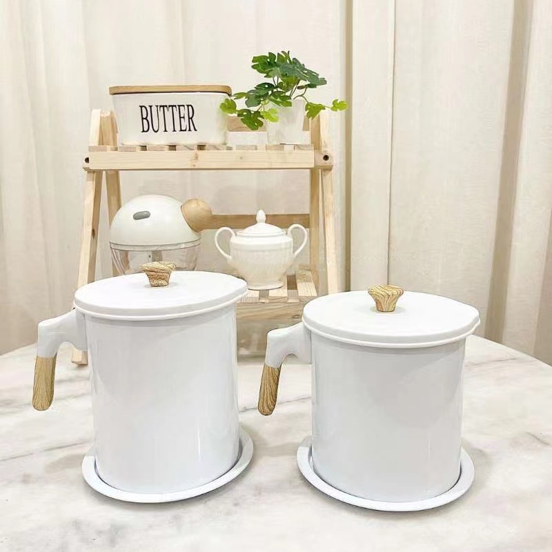 Cooking oil filter container Wooden handle white bekas penapis minyak ...