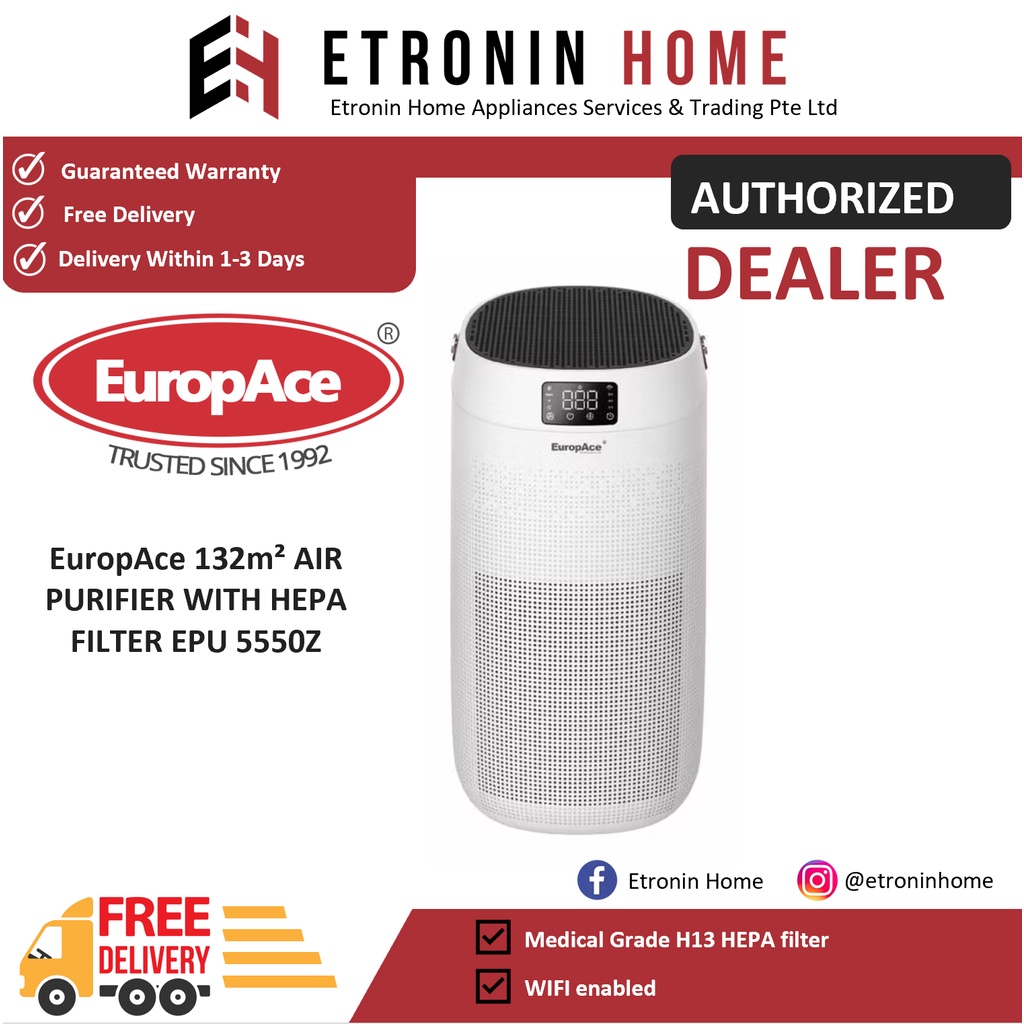 EuropAce 132m² AIR PURIFIER WITH HEPA FILTER EPU 5550Z | Shopee Singapore