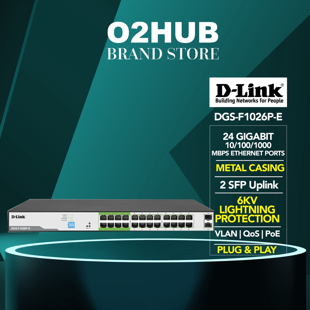 D-LINK DGS-F1026P-E 250M 26Port Network Switch with 24 POE Ports and 2 ...