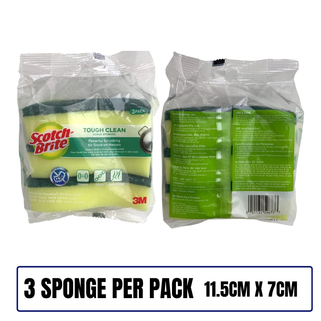 3M Scotch-Brite Sponge Anti-Bacterial Non Scratch Washing Sponge Dish ...