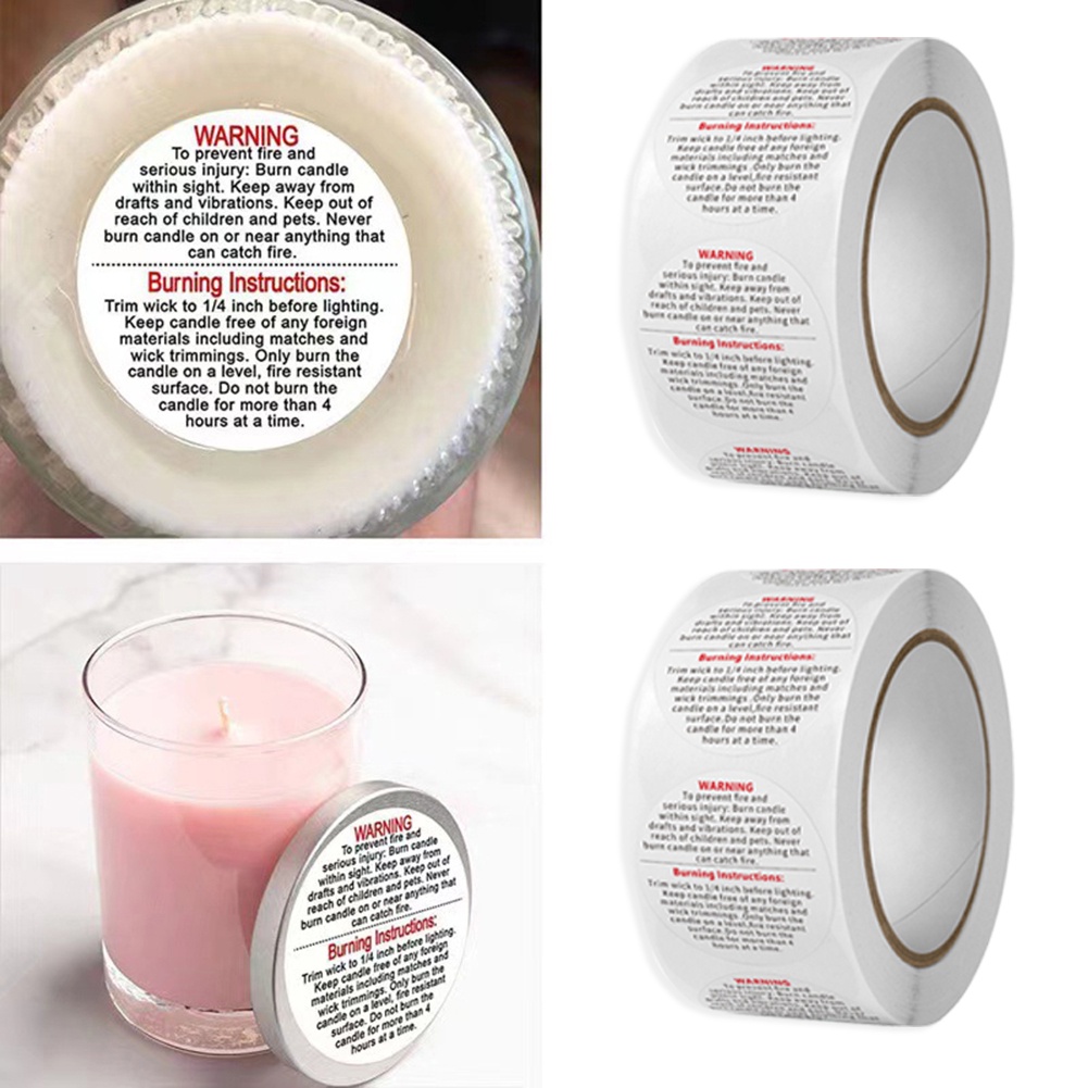 500Sheets English Candle Warning Label Sticker Round Self-adhesive ...