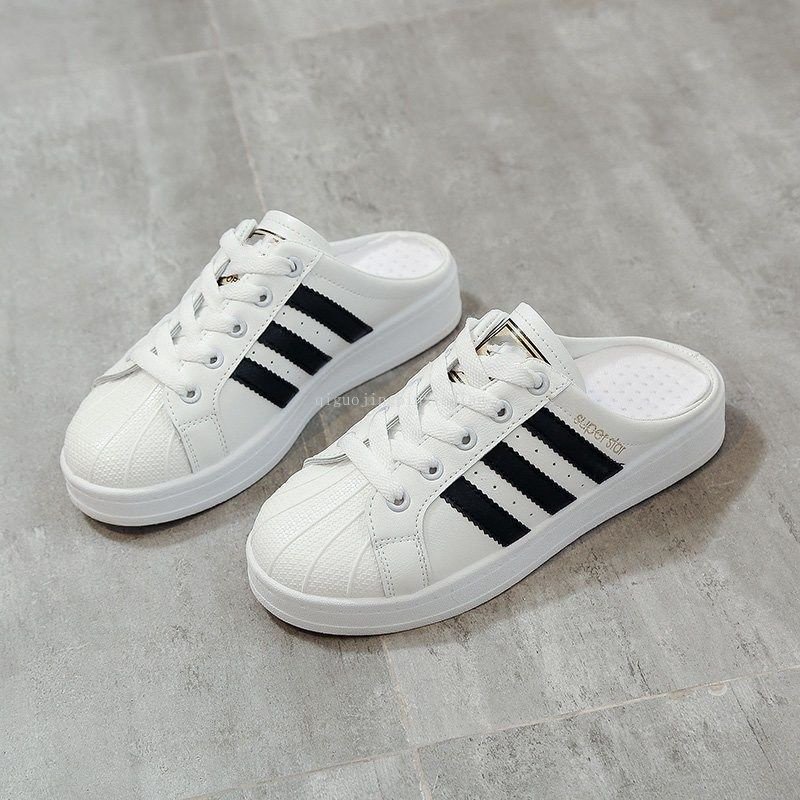Ready Stock 24H New Style Shell Shoes Casual Half Slippers White Women ...