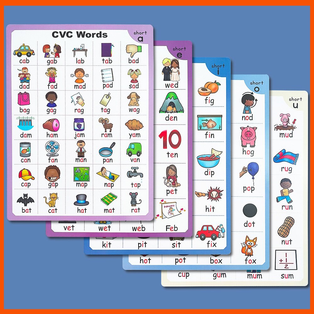 CVC Words Phonics Workbook and Posters Card Language Arts Skills Charts ...