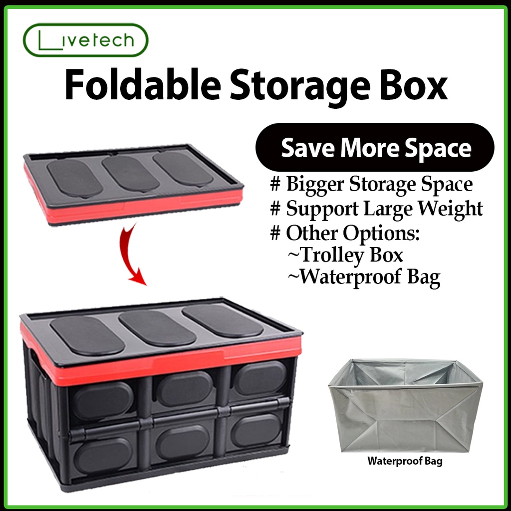 LiveTech Foldable Storage Box Trolley Box Collapsible Bin Container Box ...