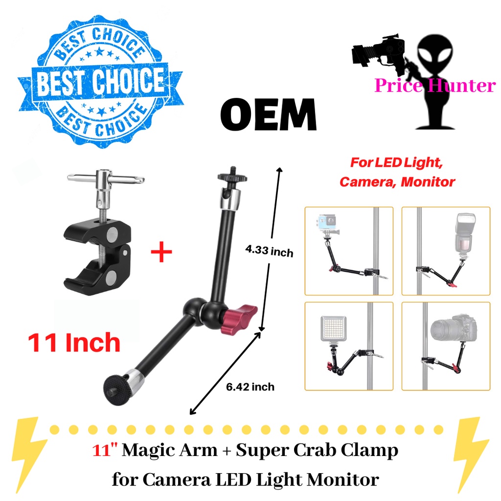 Magic Arm 7" Articulating Friction Arm with Super Crab Clamp for LCD ...