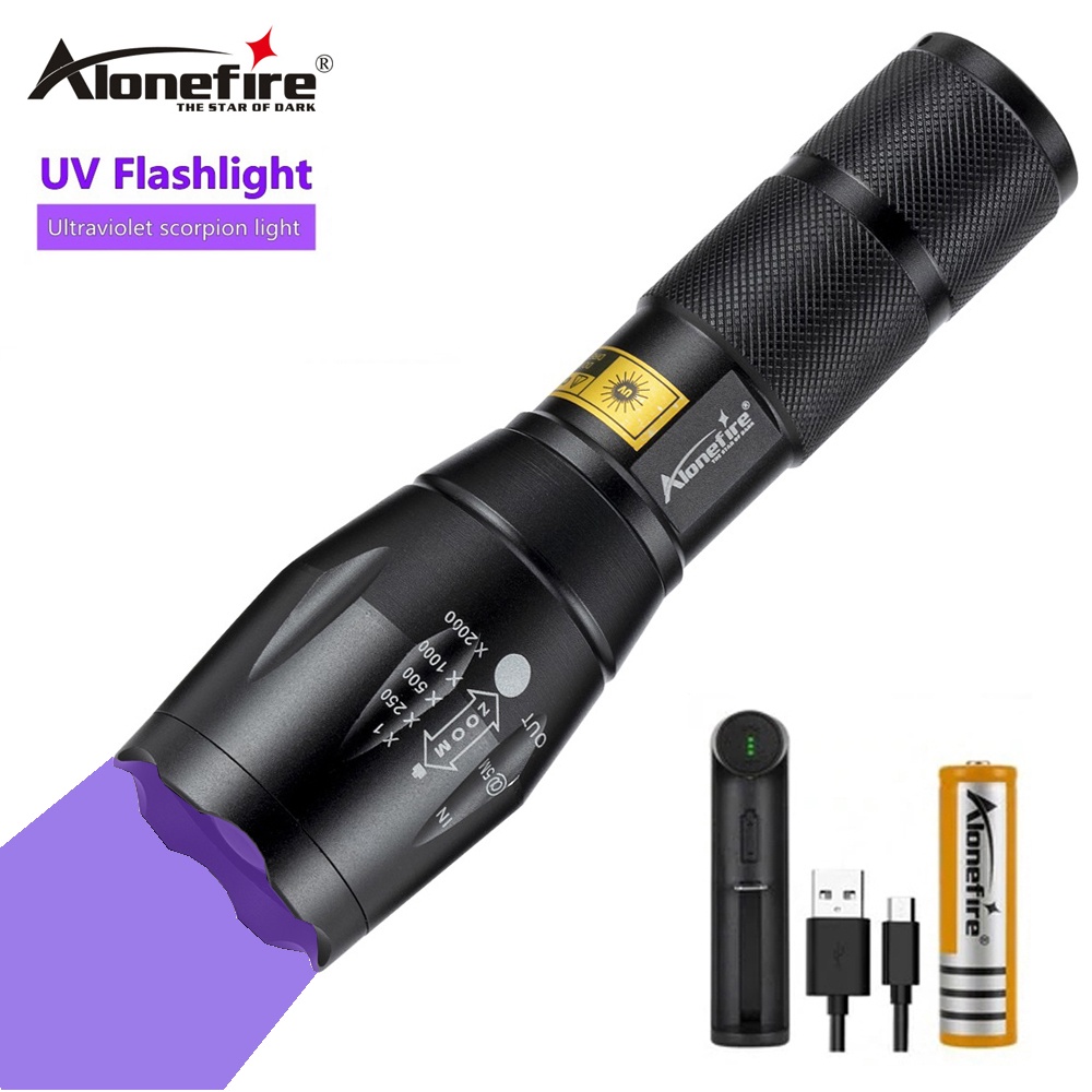 AloneFire G700 LED Zoom UV Flashlight 395NM Curing Travel Safety OreId ...