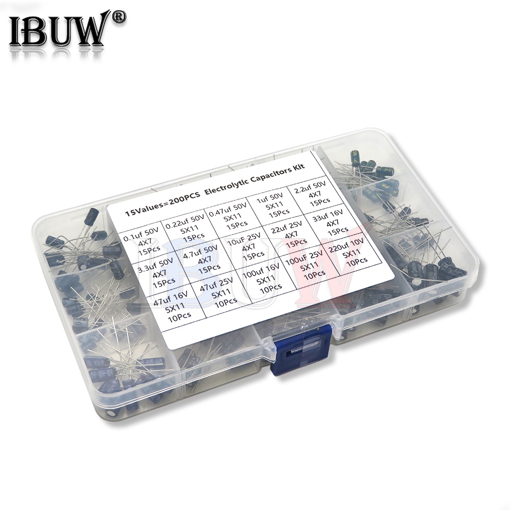 15 values 200pcs Electrolytic Capacitor Organization Storage 0.1-220uF ...