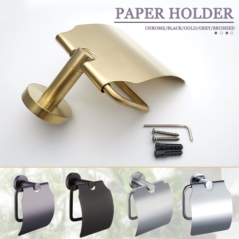 Paper Holder Tissue Hanger with Shelf Cover Bathroom Accessories Black ...