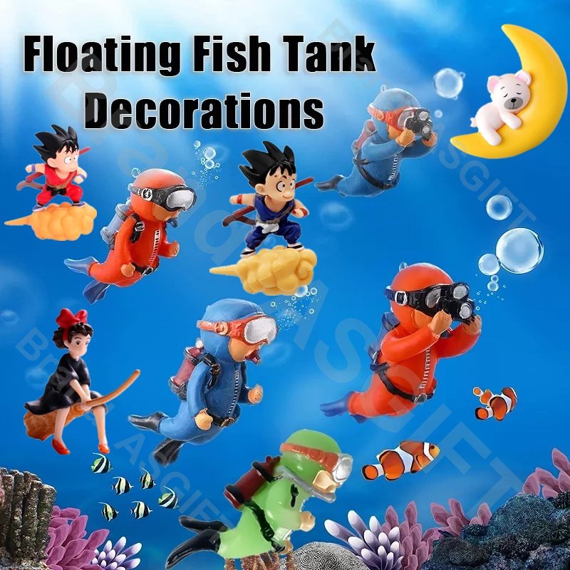 Cartoon Diver Wukong Figure Aquarium Floating Decoration Fish Tank ...