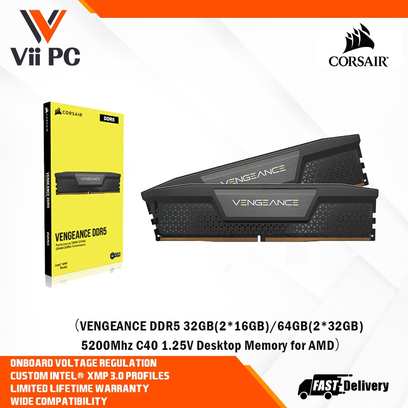 CORSAIR VENGEANCE DDR5 32GB(2x16GB)/64GB(2 x 32GB) DDR5 DRAM 5200MHz C40 1.25V Desktop Memory ...