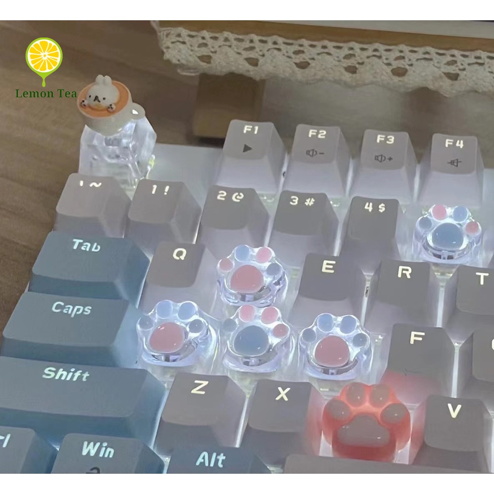 New colorful translucent cat claw keycaps transparent cute girl pink ...
