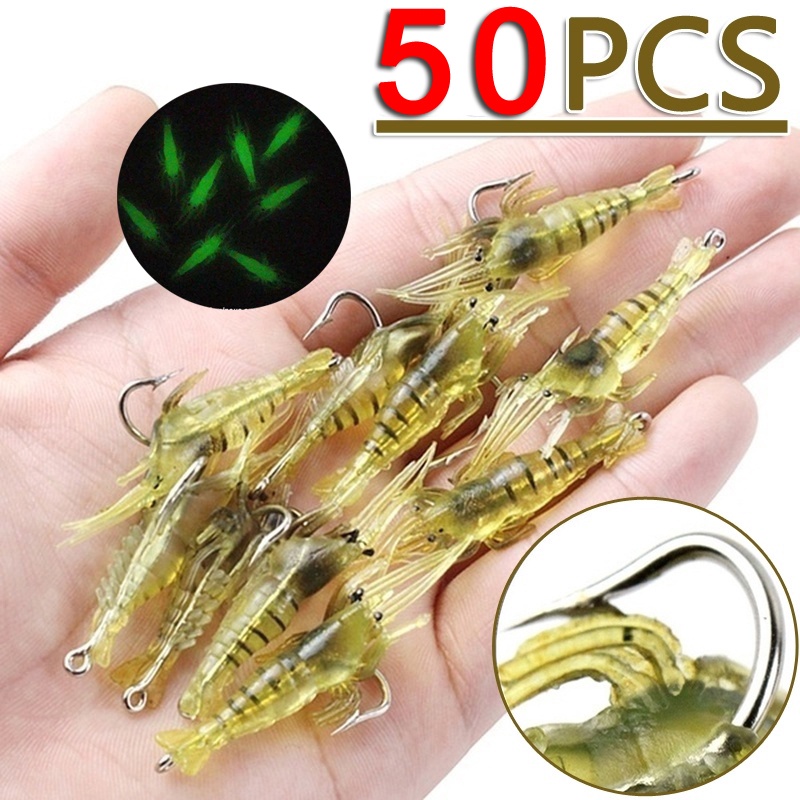 50 Bait Shrimp Soft Shrimp 4cm Artificial Bait Shrimp Hook Fish ...