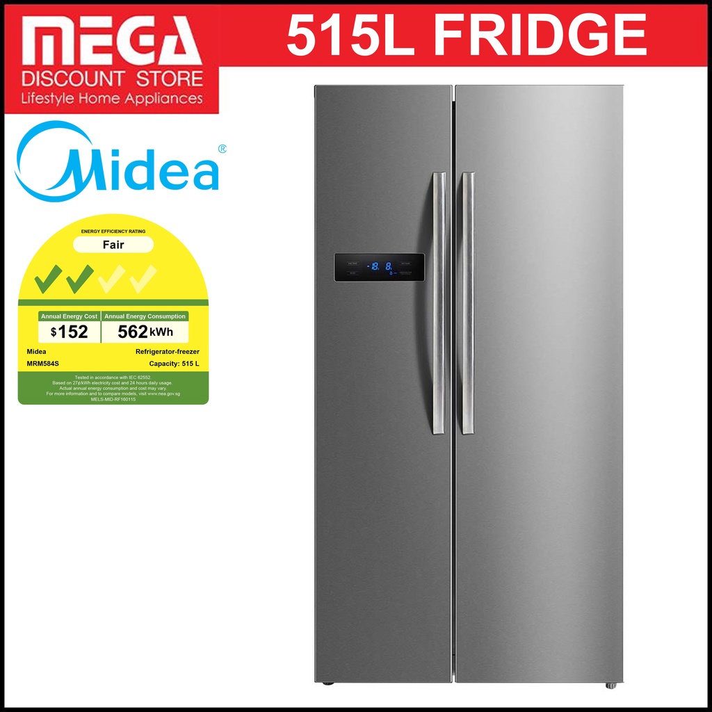 MIDEA MRM584S 515L SIDE BY SIDE FRIDGE (2 TICKS) | Shopee Singapore