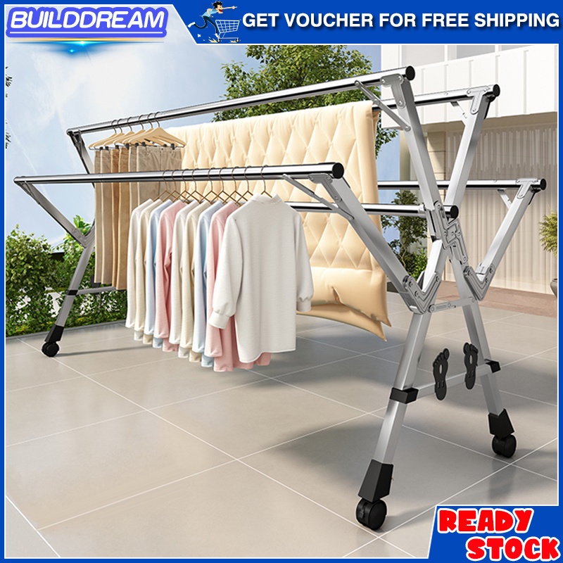 2/3/5 Pole Stainless Steel Clothes Rack Drying Rack Laundry Rack Stand ...