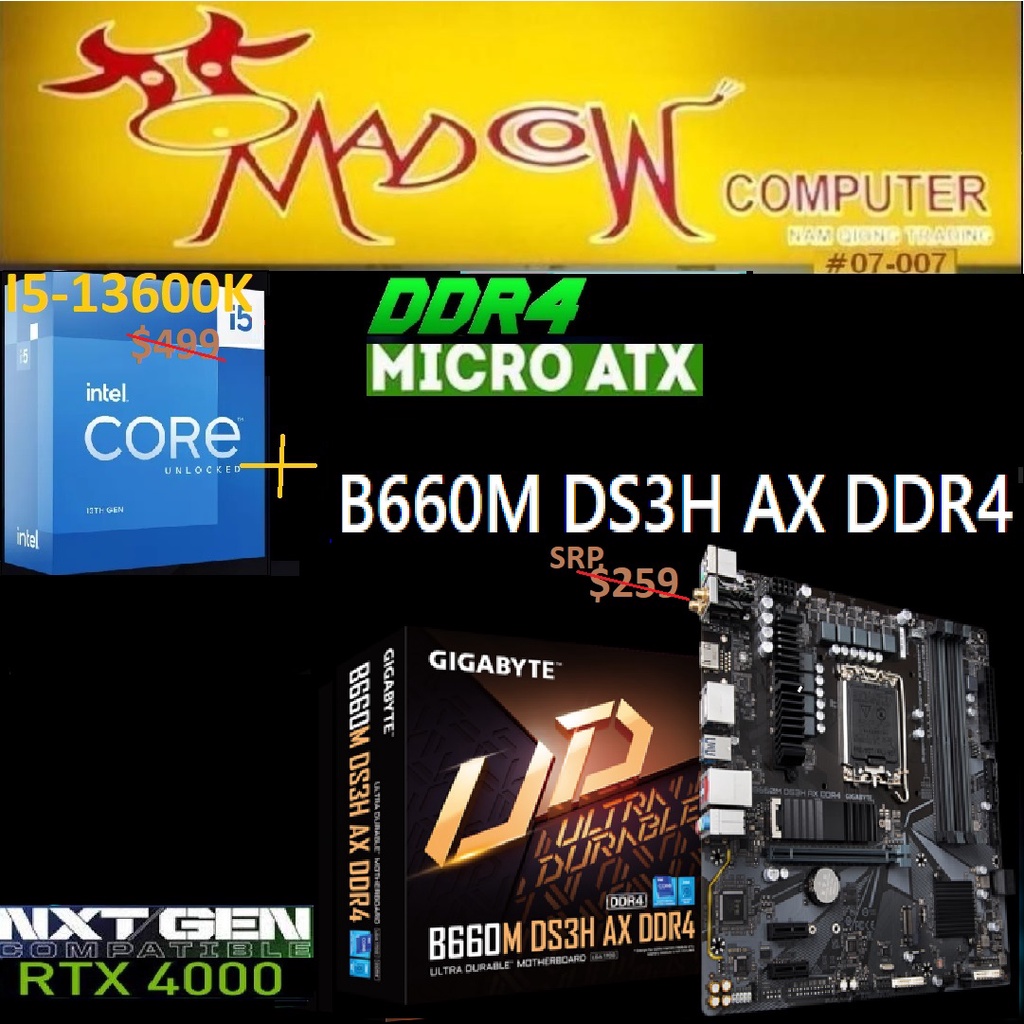Intel Core i5-13600K 13th Gen 14-Core/20T 5.1GHz + Gigabyte B660M DS3H ...