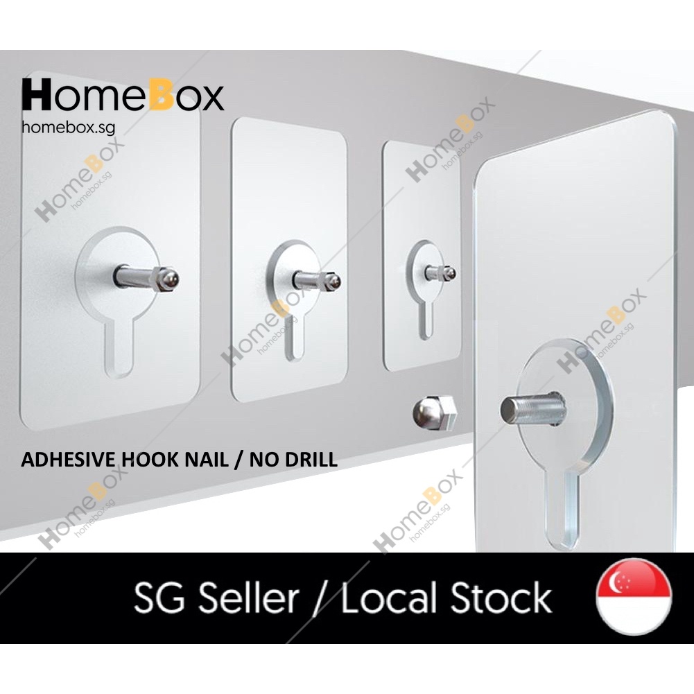 [HomeBox] 🇸🇬Heavy Duty No Drill Traceless Hooks Transparent Adhesive ...