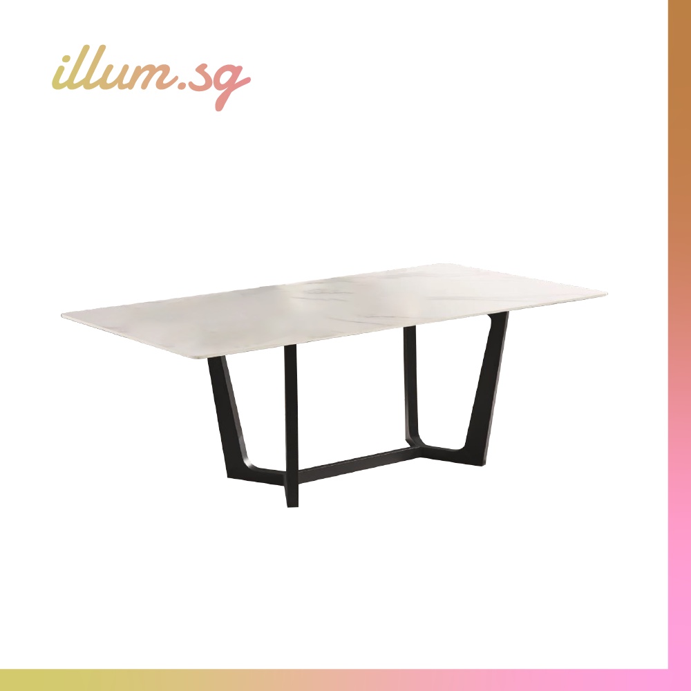illum Jordan Dining Table Sintered Stone Black Metal Legs Modern Design | Shopee Singapore