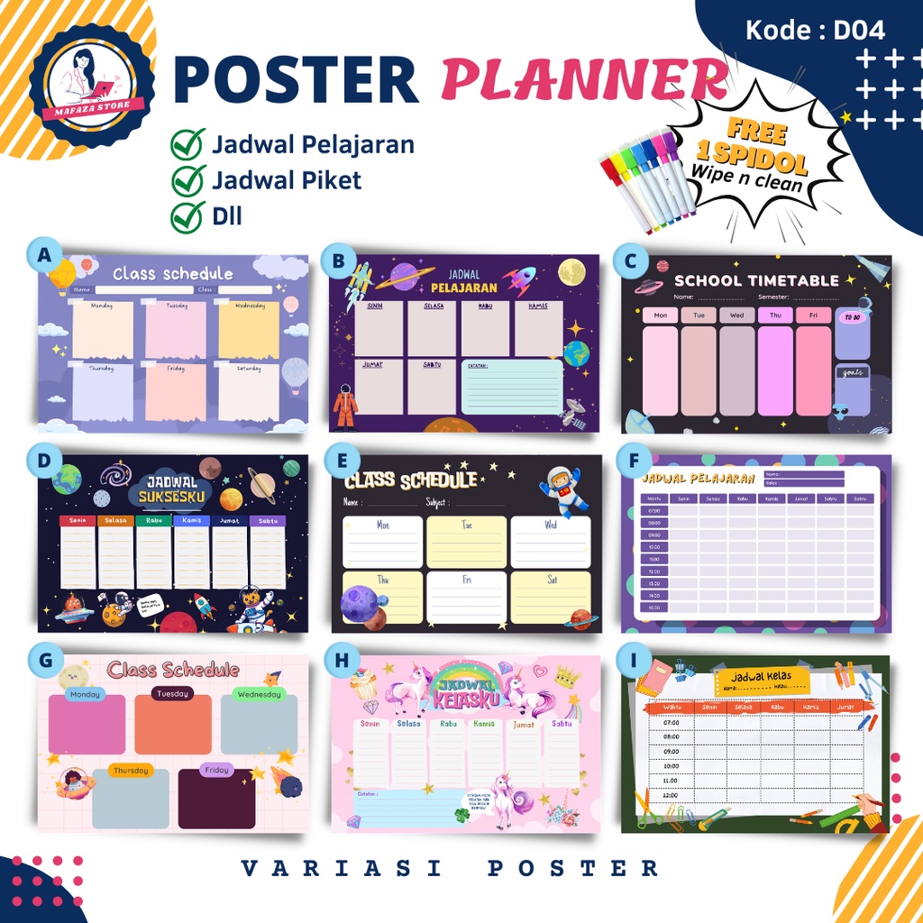 Wipe and clean Poster school schedule picket schedule for children ...