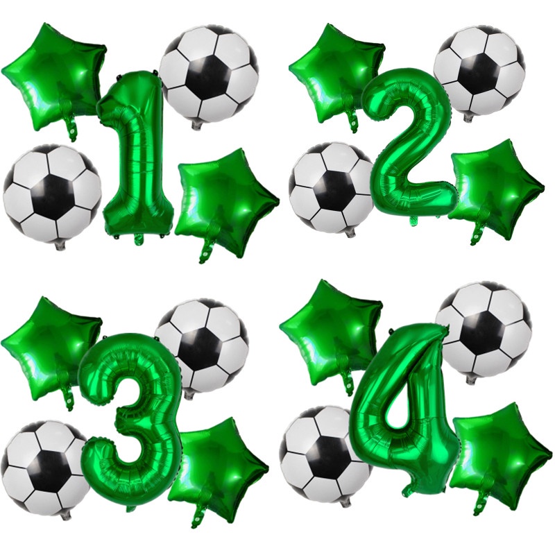 5pcs Football Theme Party Air Balloons 32inch Green Number Foil Ballon ...