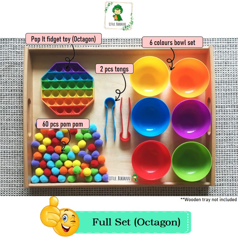 Colourful Counting Sorting Matching Bowl/Pom Pom/Tongs/Pop It Fidget ...
