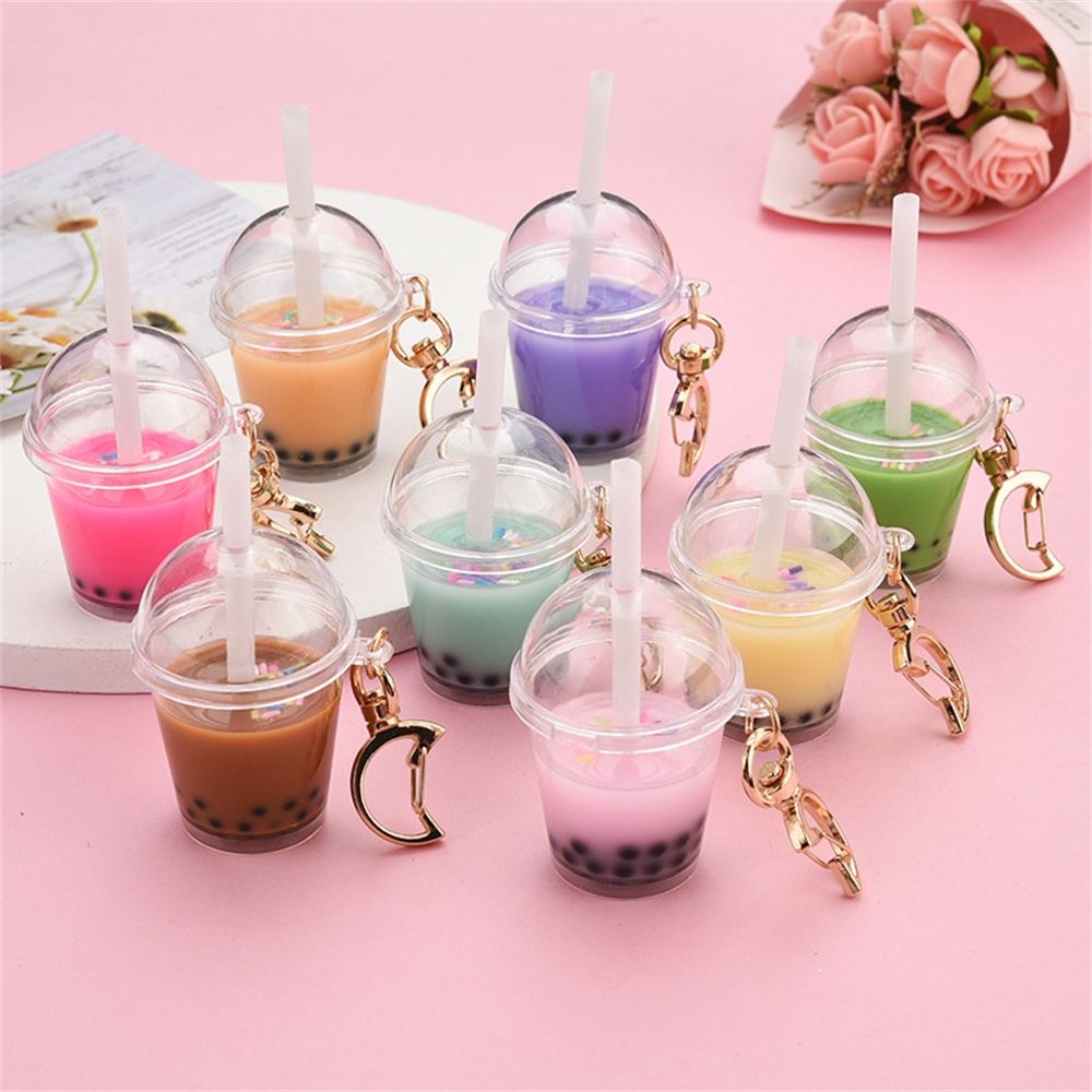 Cute Into Oild Milk Tea Cup Key Chain Creative Quicksand Liquid ...
