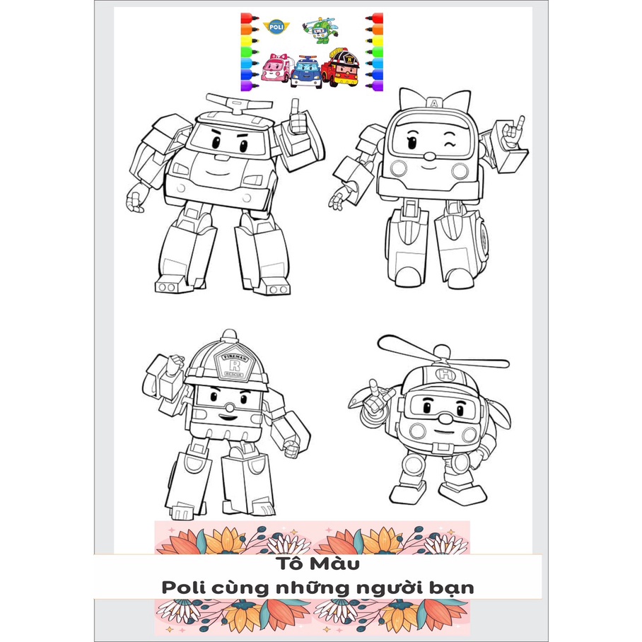 Set of 20 Poli and Friends Coloring Pages for children to color with ...