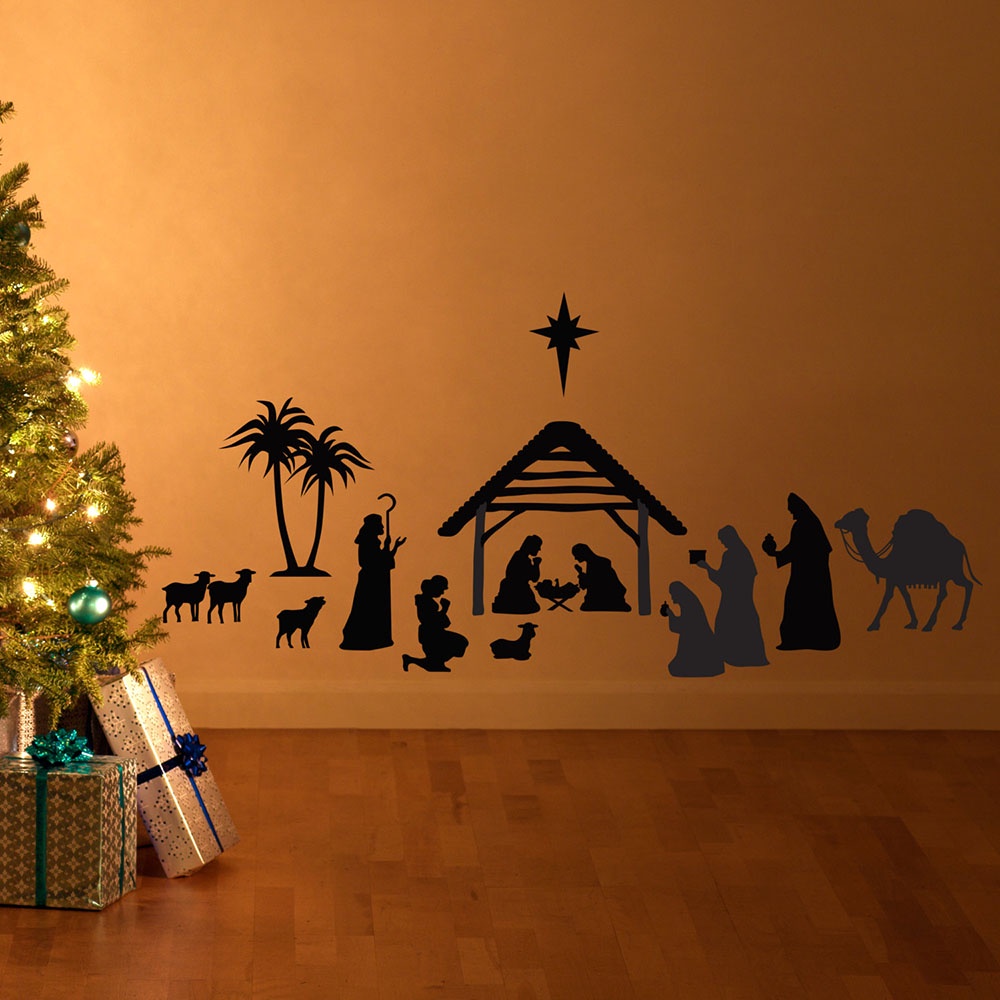 Nativity Silhouette Scene Wall Decal Christmas Vinyl Art Stickers Home Interior Decor Mural ...