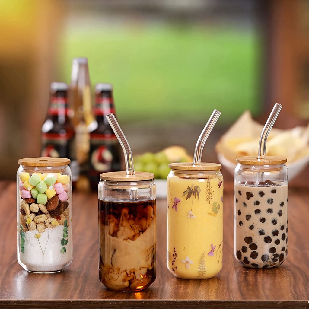 550ml/400ml Glass Cup with Lid and Straw Transparent Reusable Coke Cup ...