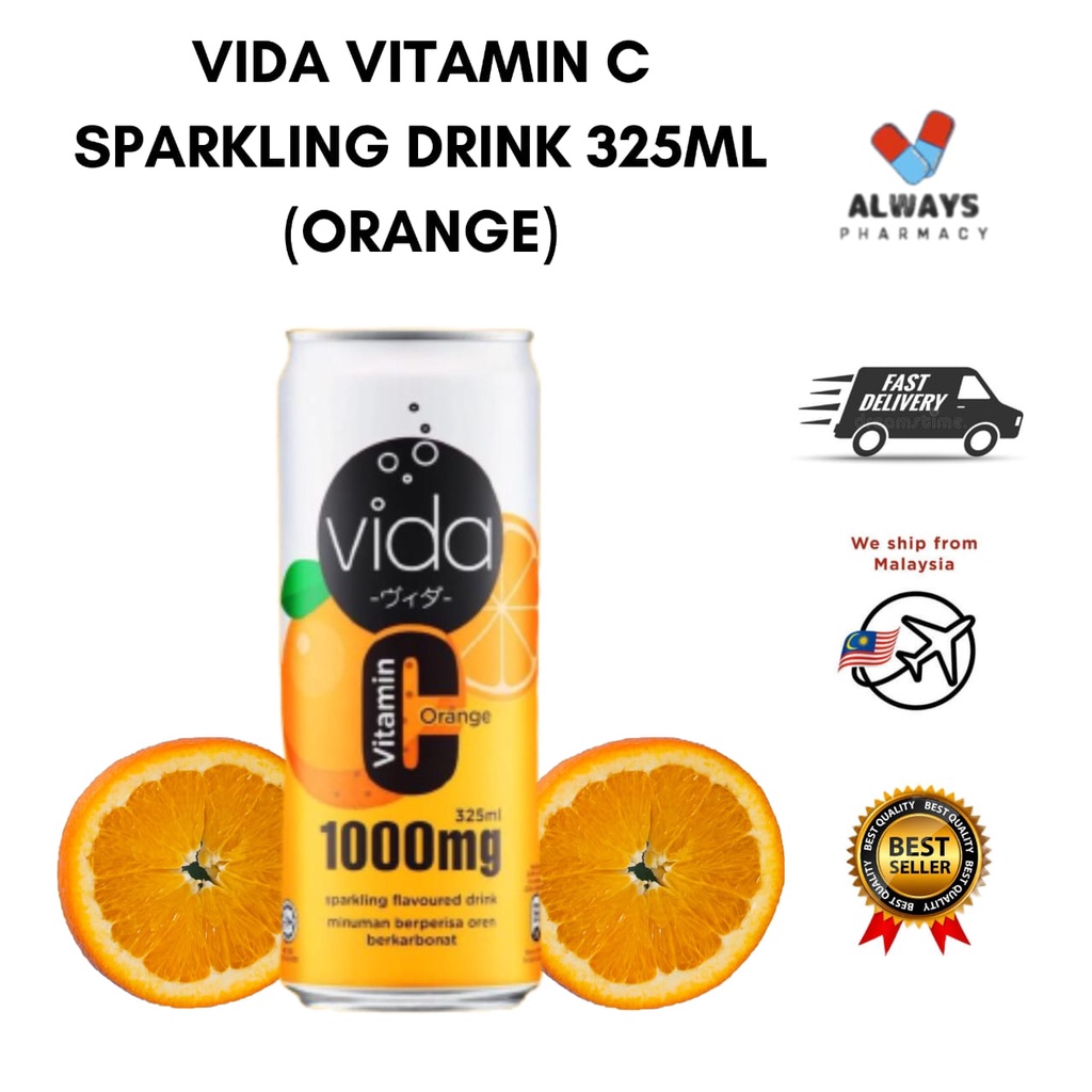 VIDA C VITAMIN C 1000MG SPARKLING DRINK 325ML (ORANGE) | Shopee Singapore