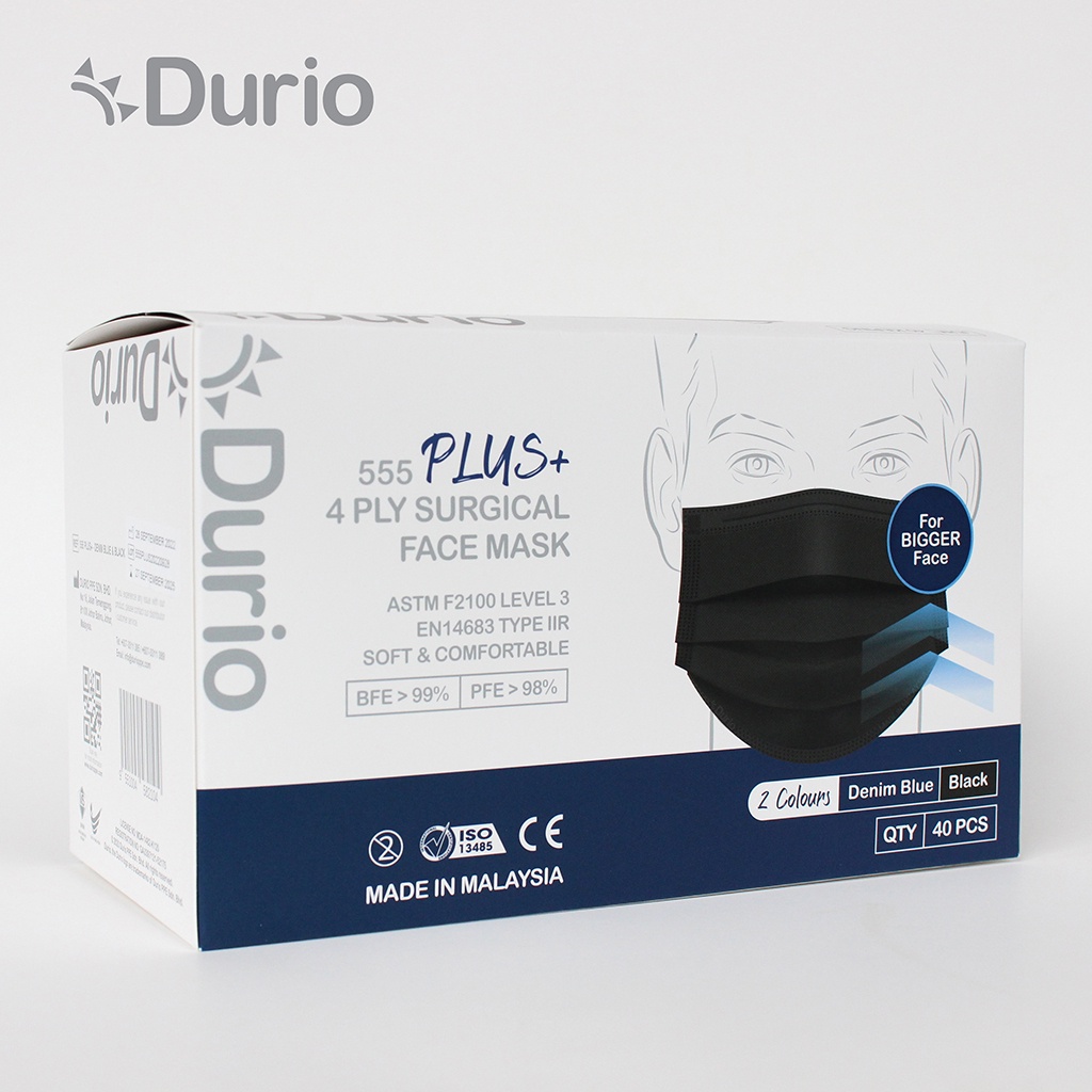 Durio 555 PLUS 4 Ply Surgical Face Mask - For Bigger Face (40 Pcs ...