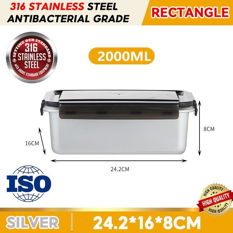 316 Stainless Steel Airtight Food Container With Sealed Lid Portable ...