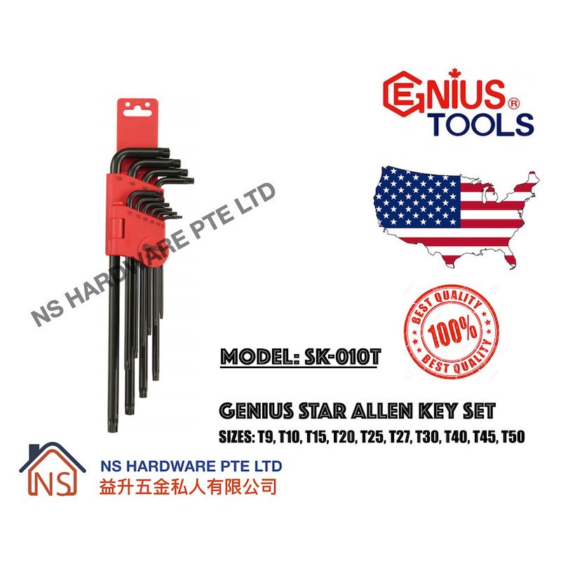 Genius Star Torx Allen Key Set SK-010T/ 10pcs Tamperproof Star Wrench ...