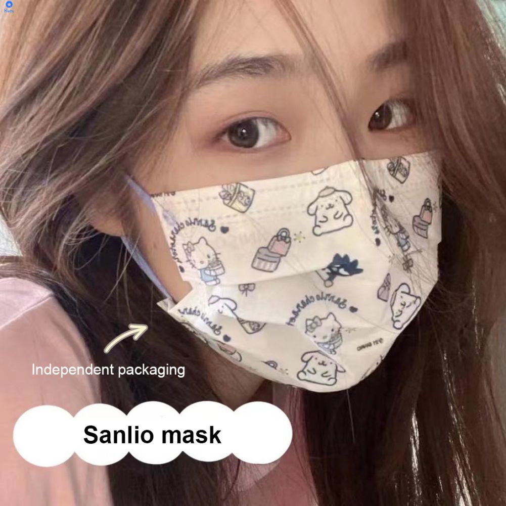 50pcs Sanrio Adult Face Mask Kt Cat Flat Cartoon Adult Disposable Three ...