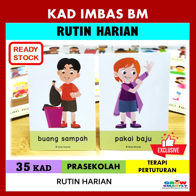 35 Rutin Harian Kad Imbas Bahasa Flash Card for Kids Daily Routine ...