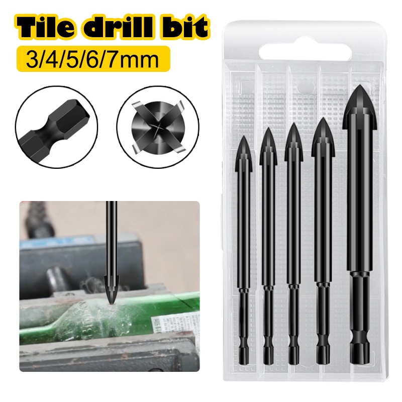 5Pcs Drill Bit Set 3/4/5/6/7mm Cross Hex Tile Bits Universal Glass ...