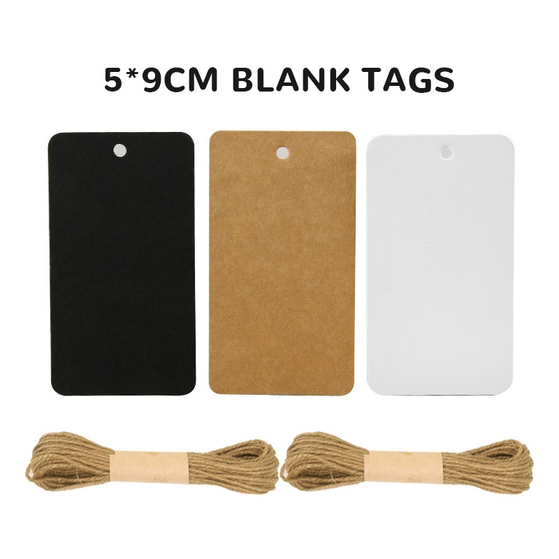 50 Pcs 9x5cm Blank Kraft Paper Hang Tags Black White Cards With Hole ...