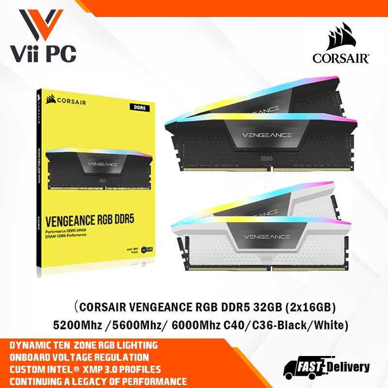 CORSAIR VENGEANCE RGB DDR5 32GB(2x16GB) 5200MHZ C40/6000MHZ C36 1.30V-Black/White | Shopee Singapore