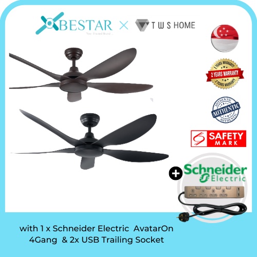 Bestar Wind 32/42/52-Inch 5-Blade Ceiling Fan with 1 x Schneider Electric AvatarOn 4Gang & 2x ...